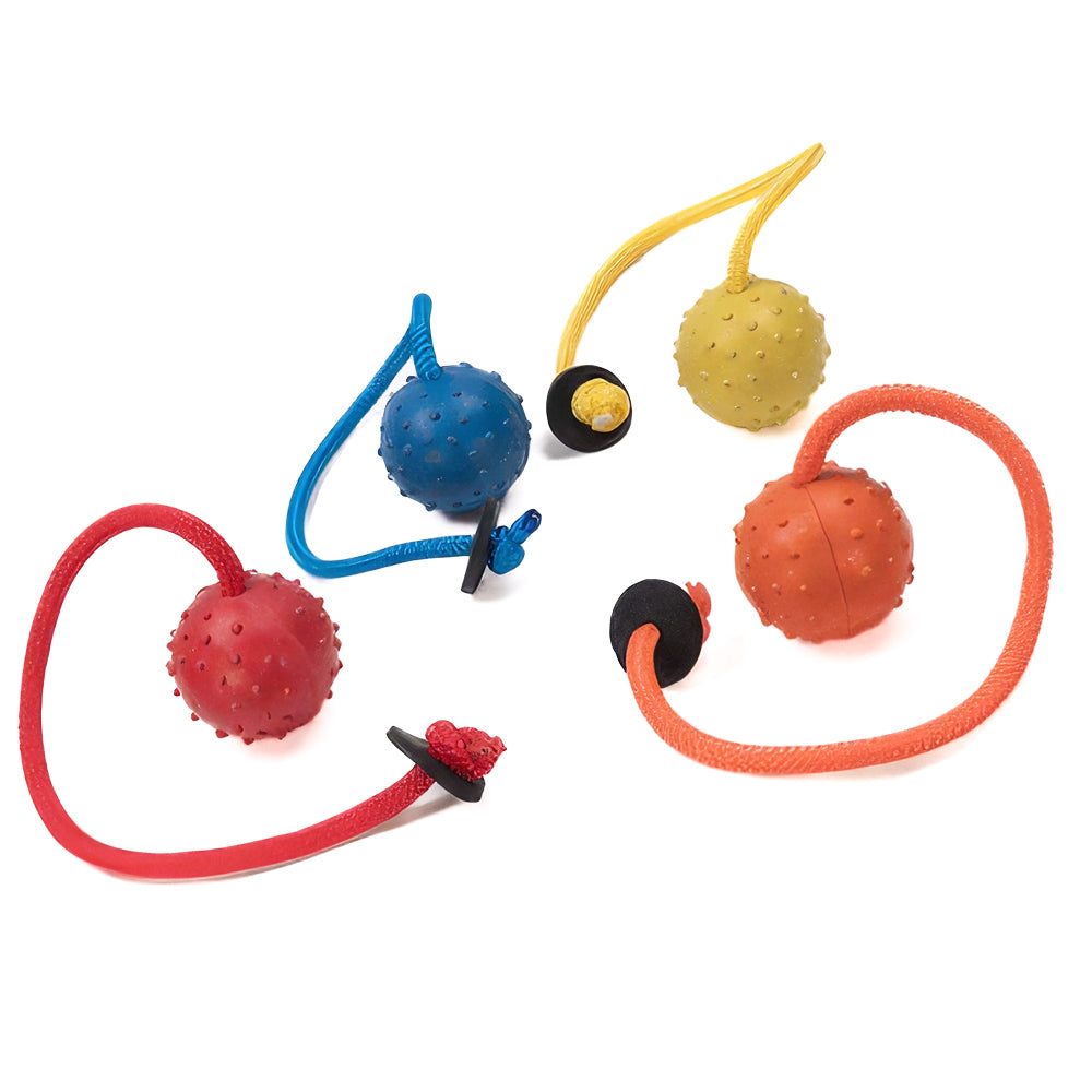 Ball with knobs, 6 cm, straight cord/ leather stop - FRABO Hundesport